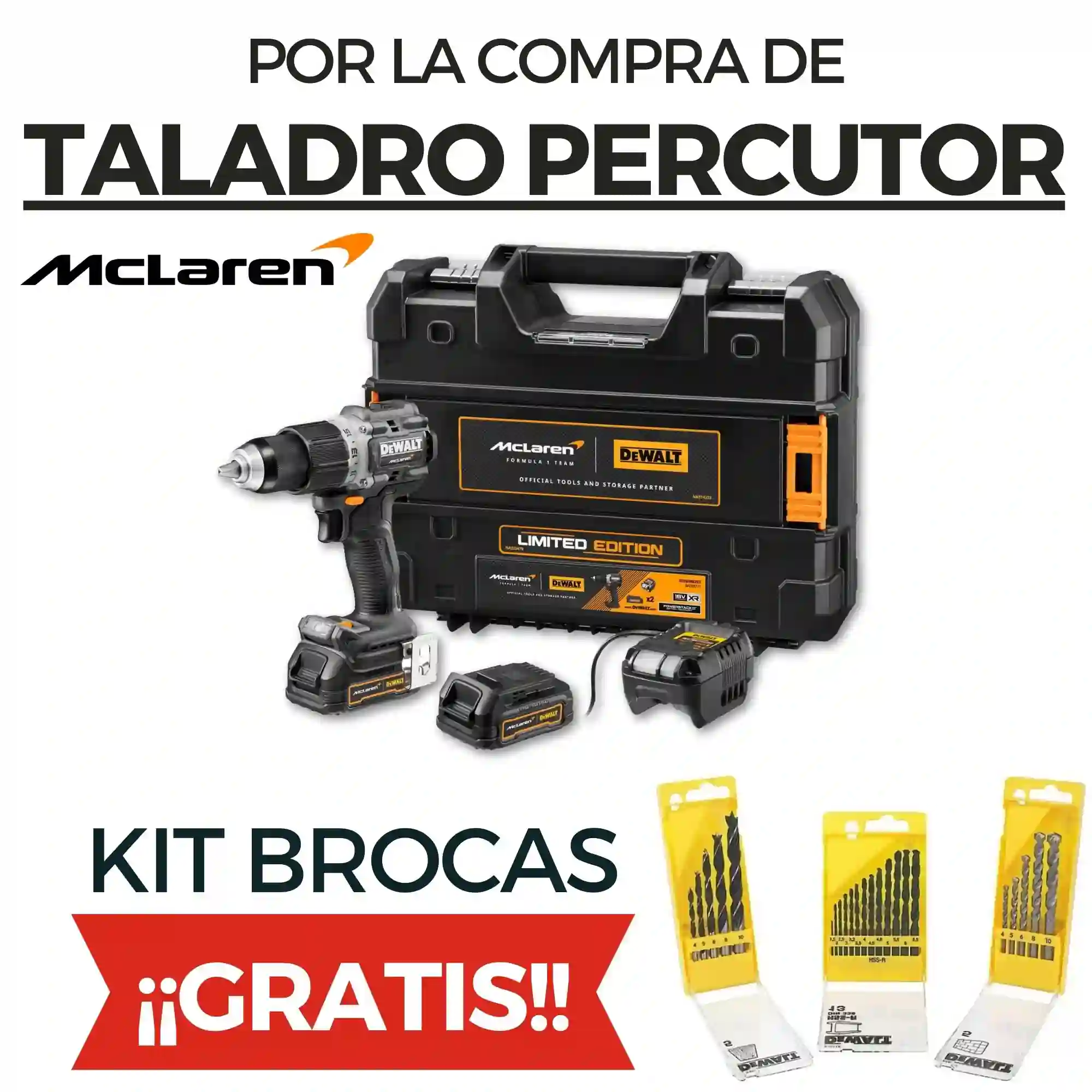 Taladro Percutor McLaren sin escobillas XR + 2 baterías POWERSTACK ...