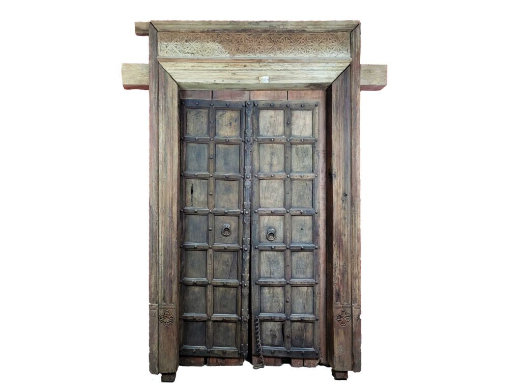 Puerta doble de madera colonial 260x162cm con marco incorporado - PREFAES